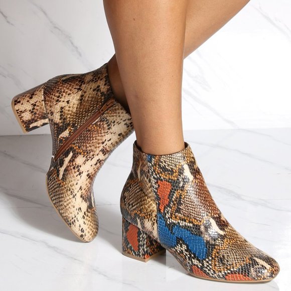 BAMBOO | Shoes | Newmulti Color Snake Ankle Booties Boot Med Heel ...